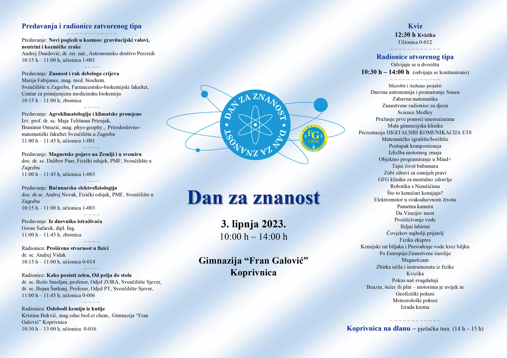 Dan za znanost ove subote u Gimnaziji Fran Galović